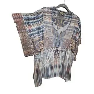 ONE WORLD | Tops | One World Xl Boho Multi Color Paisley Geometric Lace ...